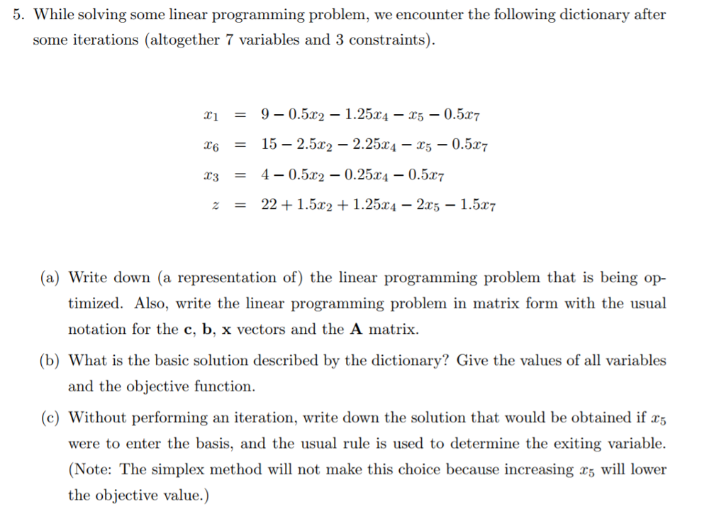 Solved 5. While solving some linear programming problem, we | Chegg.com