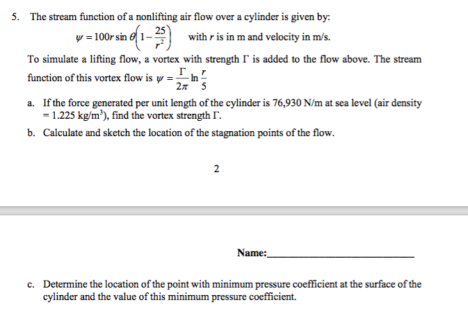 The stream function of a nonlifting air flow over a | Chegg.com