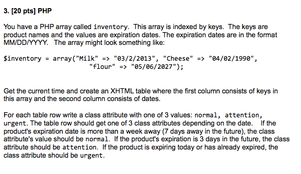 Solved You have a PHP array called inventory. This array is | Chegg.com