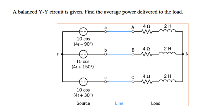 Solved A balanced Y-Y circuit is given. Find the average | Chegg.com