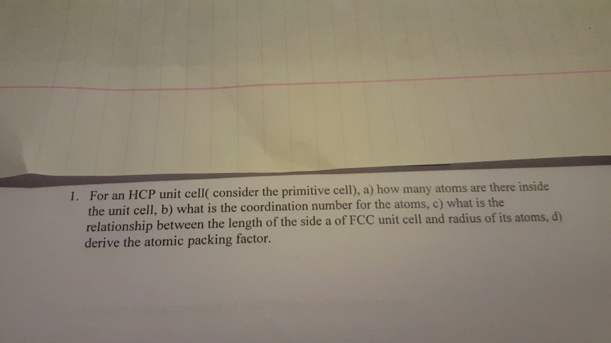 Solved l. For an HCP unit consider the primitive cell), a) | Chegg.com