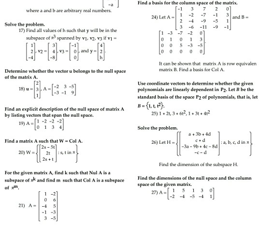 Solved Find a basis for the column space of the matrix -1 3 | Chegg.com