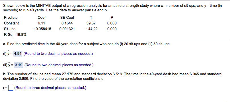 Solved Shown below is the MINITAB output of a regression | Chegg.com