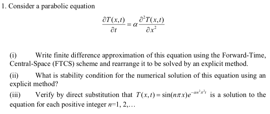 Solved 1 Consider A Parabolic Equation I Write Finite