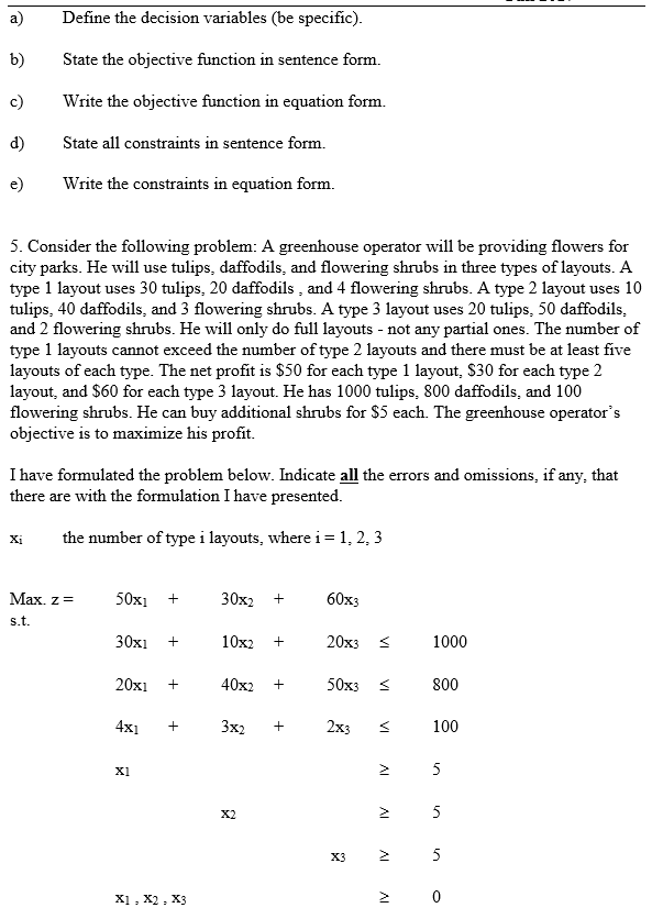 Solved For the problem listed below write the constraints in | Chegg.com