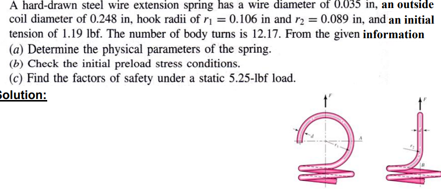 Solved A hard-drawn steel wire extension spring has a wire | Chegg.com