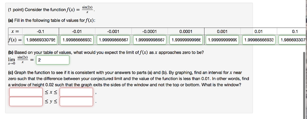 Solved (1 point) Consider the functionf(x) = sin(2x) (a) | Chegg.com