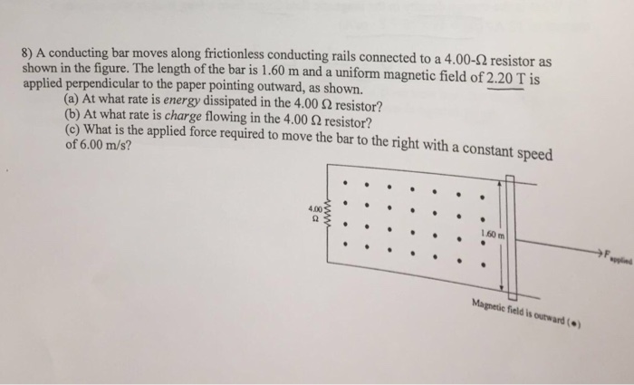 Solved A conducting bar moves along frictionless conducting | Chegg.com