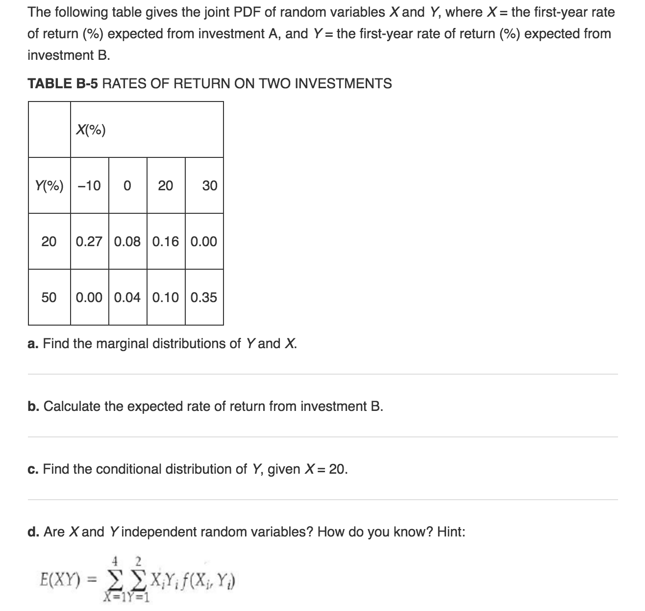 Solved The following table gives the joint PDF of random | Chegg.com