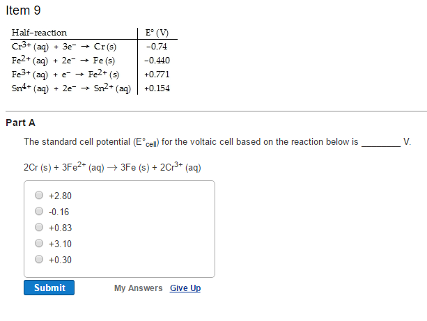 Solved The Standard Cell Potential E Degree Cell For The