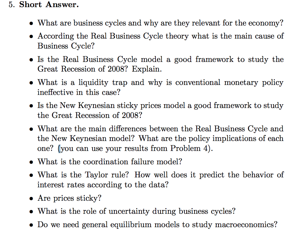 Solved 5. Short Answer. » What are business cycles and why | Chegg.com