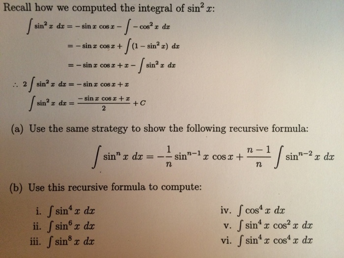 Solved Recall how we computed the integral of sin^2 x: | Chegg.com