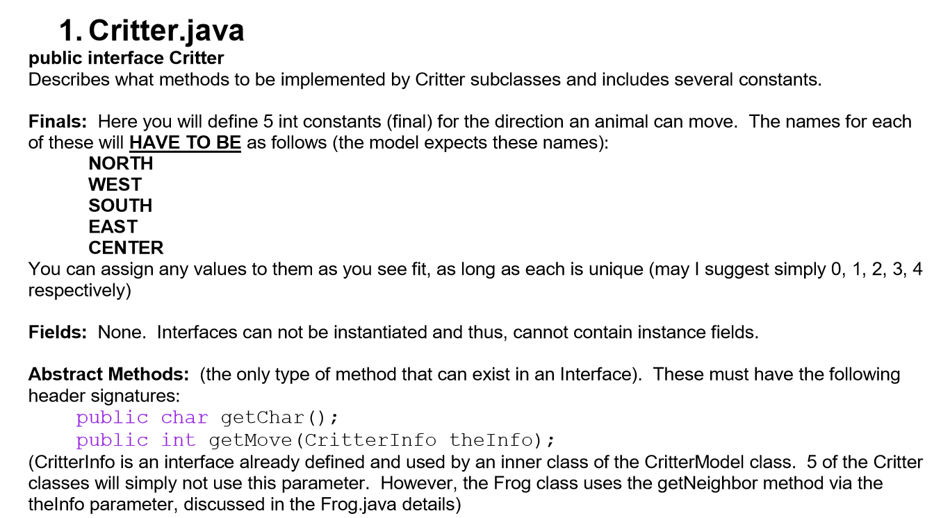 Solved i am trying to create a critters java program, and i | Chegg.com