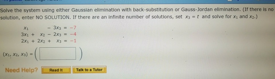 Solved Solve the system using either Gaussian elimination | Chegg.com