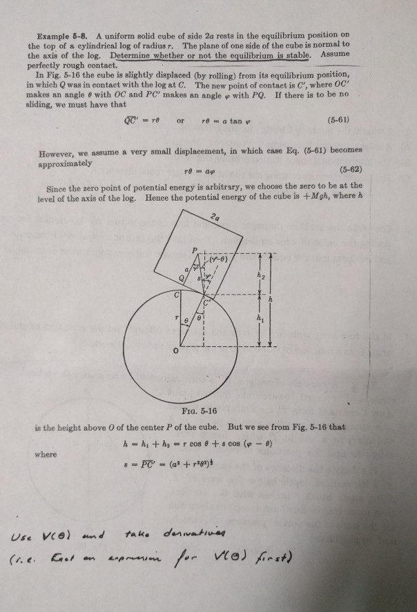 Solved Example 6-8. A uniform solid cube of side 2a rests in | Chegg.com