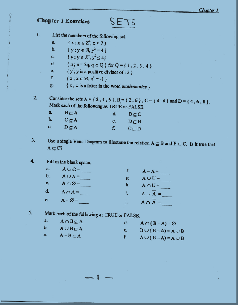 Solved Chapter 1 Exercises SETS List the members of the | Chegg.com