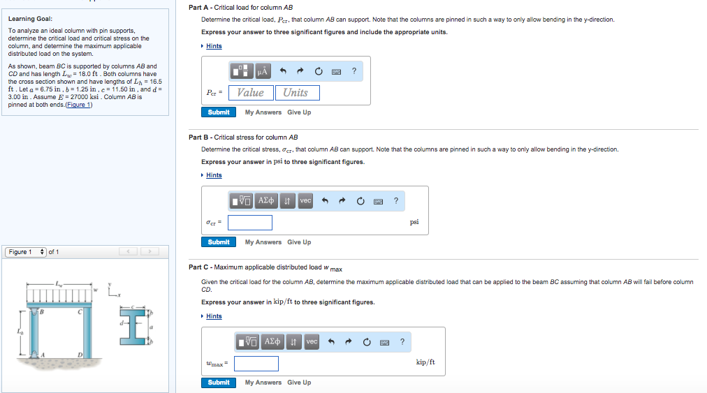 Solved Part A - Critical load for column AB Learning Goal | Chegg.com