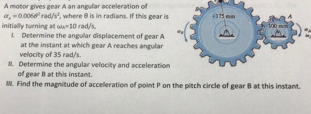 Solved A motor gives gear A an angular acceleration of aa = | Chegg.com
