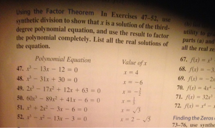 Solved Using the Factor Theorem In Exercises use synthetic | Chegg.com