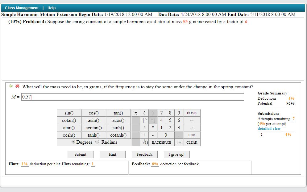 Solved Class Management I Help Simple Harmonic Motion | Chegg.com