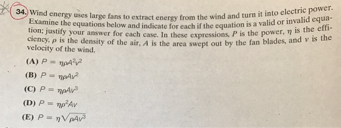 Solved Wind energy uses large fans to extract energy from | Chegg.com