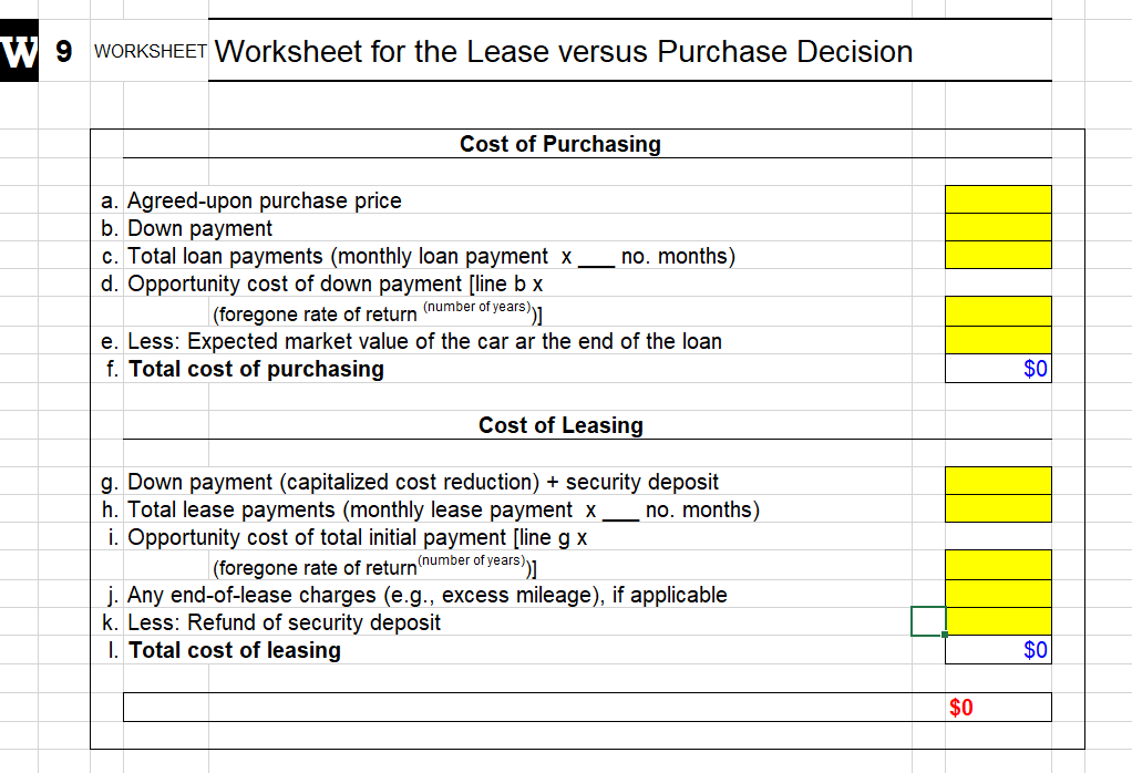 Solved Rent v. Lease Worksheet Attached Files: Lease vs. | Chegg.com