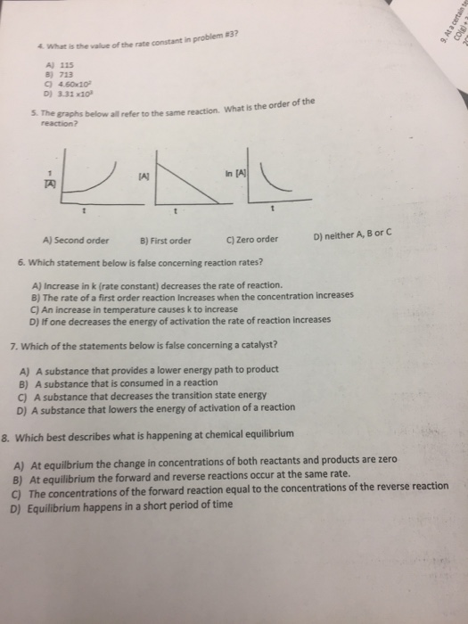 Solved What is the value of the rate constant in problem #3? | Chegg.com