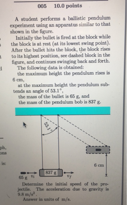 Solved A student performs a ballistic pendulum experiment | Chegg.com