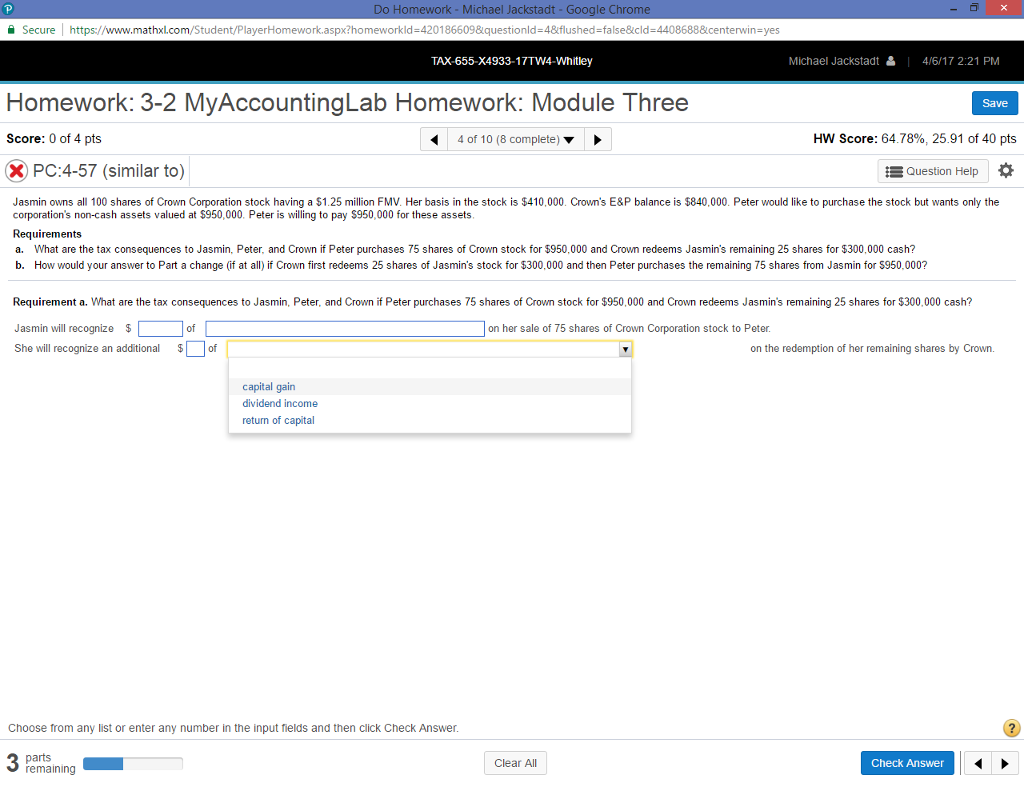 Solved Do Homework Michael Jackstadt Google Chrome | Chegg.com