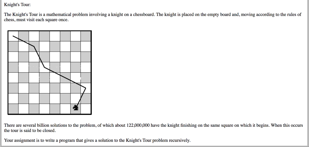 Solved Knight's Tour: The Knight's Tour is a mathematical | Chegg.com