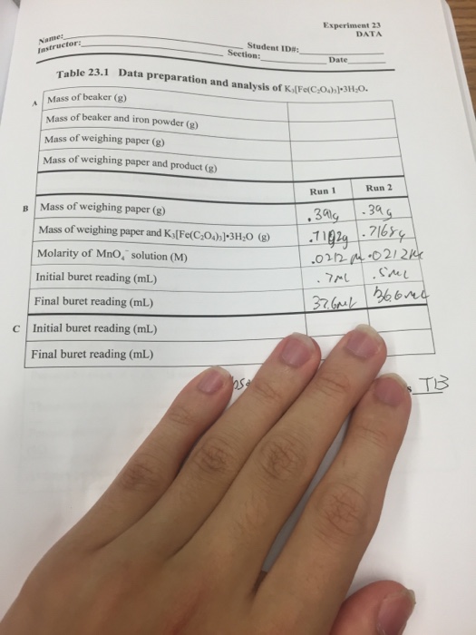 Solved Experiment 23 DATA Student ID#: Iastructor: Section: | Chegg.com