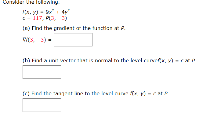 Solved f(x, y) 9x2 + 4y2 c 117, P(3, -3) (a) Find the | Chegg.com