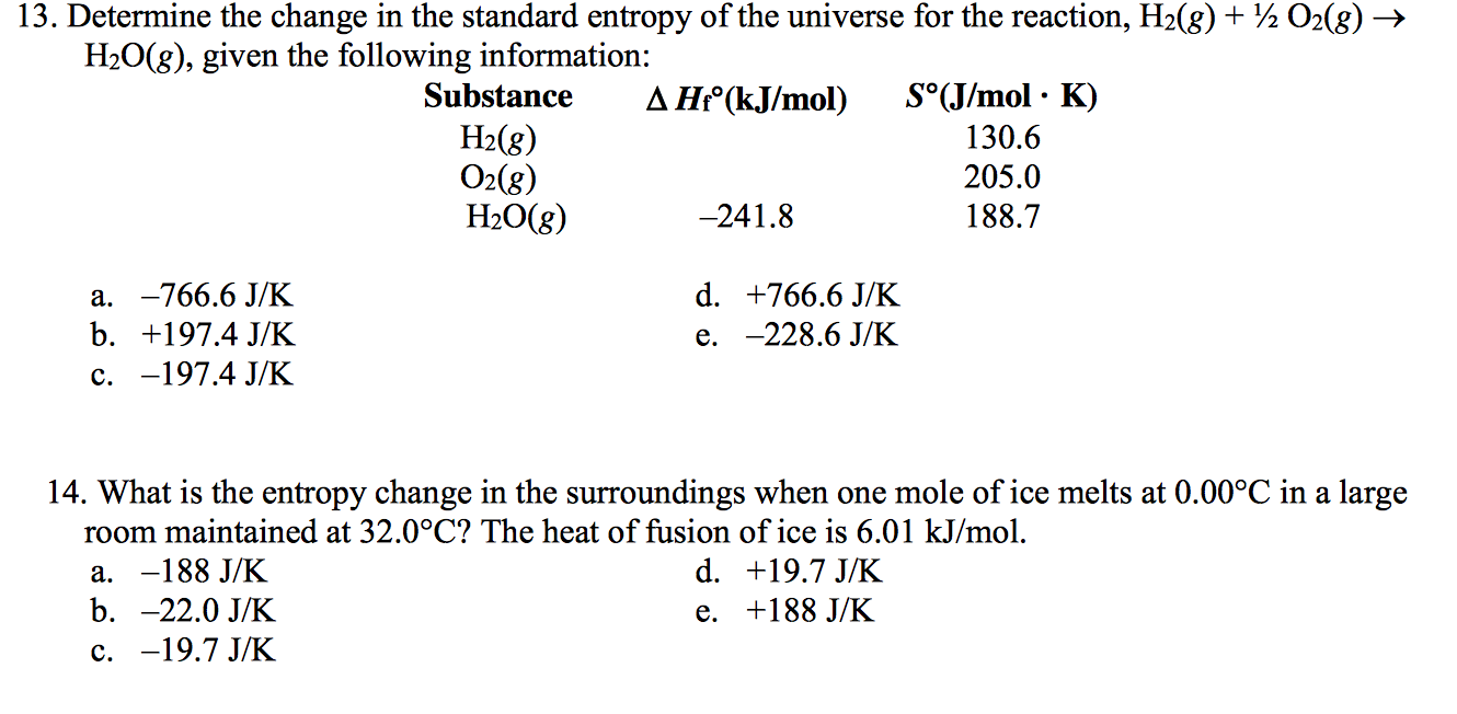 Solved Determine the change in the standard entropy of the | Chegg.com