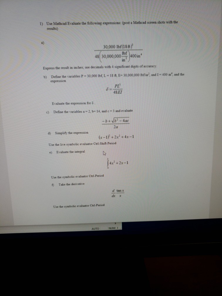 Solved Use Mathcad Evaluate the following expressions: (post | Chegg.com