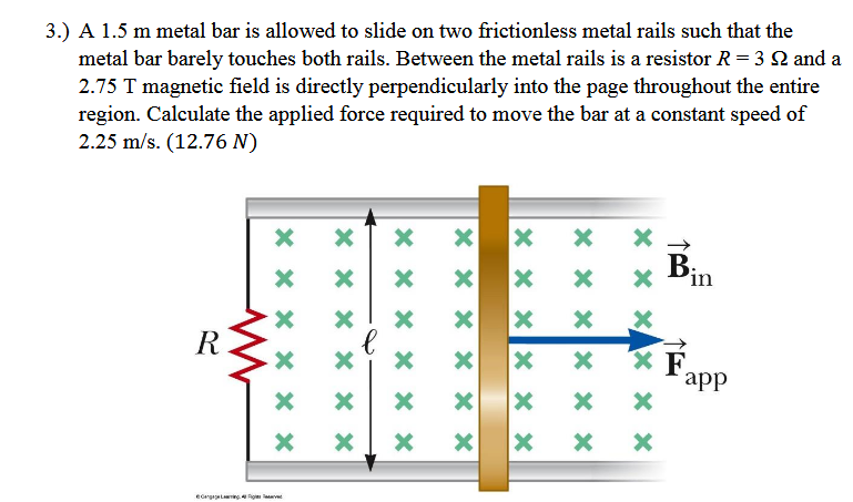 Solved 3.) A 1.5 m metal bar is allowed to slide on two | Chegg.com