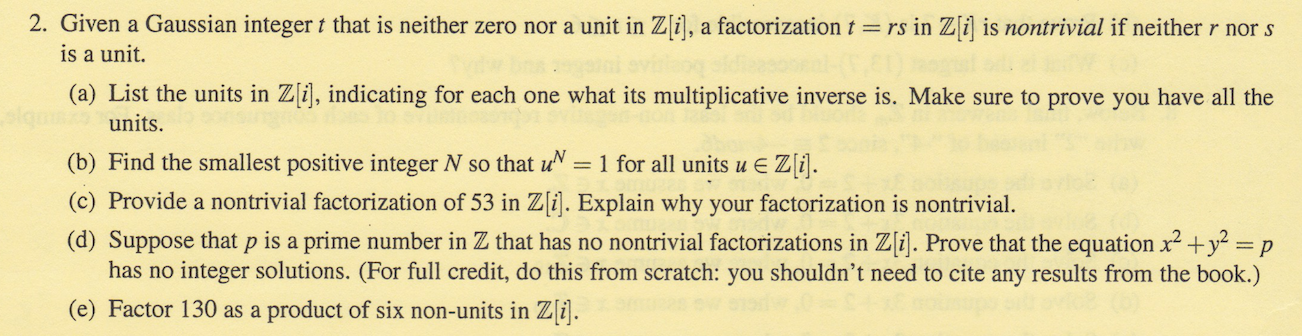Solved 2. Given a Gaussian integer t that is neither zero | Chegg.com