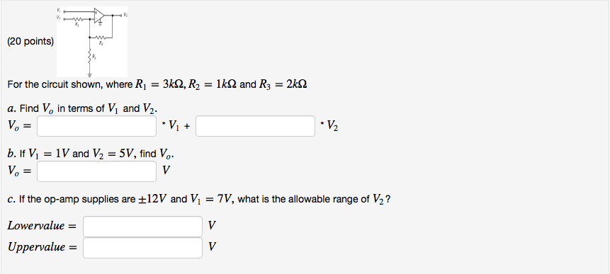 Solved For the circuit shown, where R1=3kΩ, R2=1kΩ, and | Chegg.com
