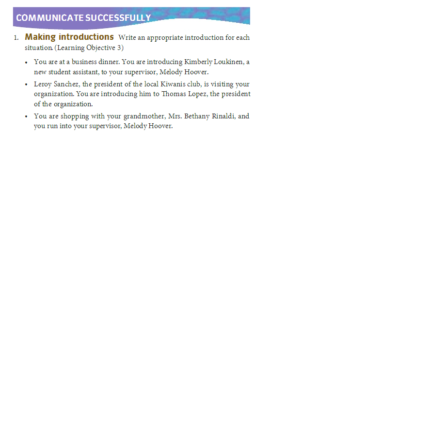 Solved Making introductions Write an appropriate | Chegg.com