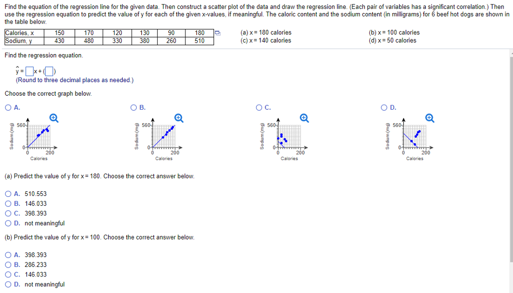 Solved Find the equation of the regression line for the | Chegg.com