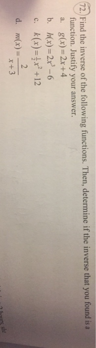 Solved Find the inverse of the following functions. Then, | Chegg.com