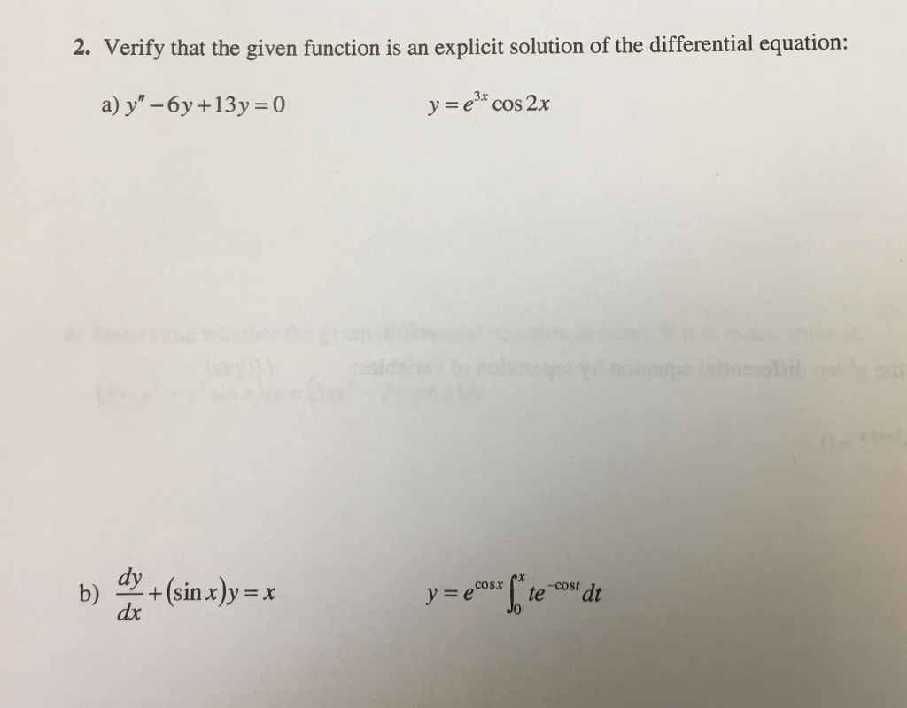 Solved 2. Verify that the given function is an explicit | Chegg.com