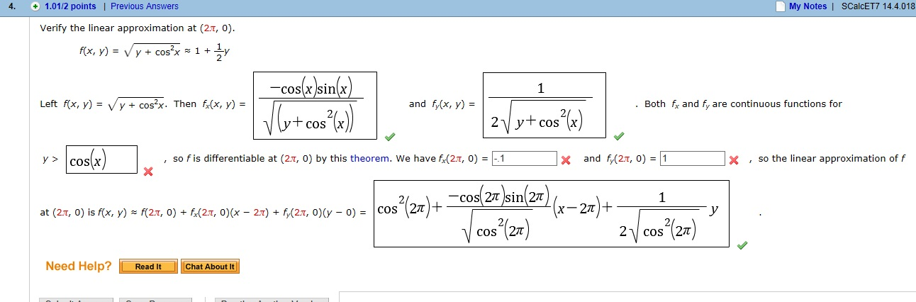 Verify the linear approximation at (2pi, 0). f(x, y) | Chegg.com