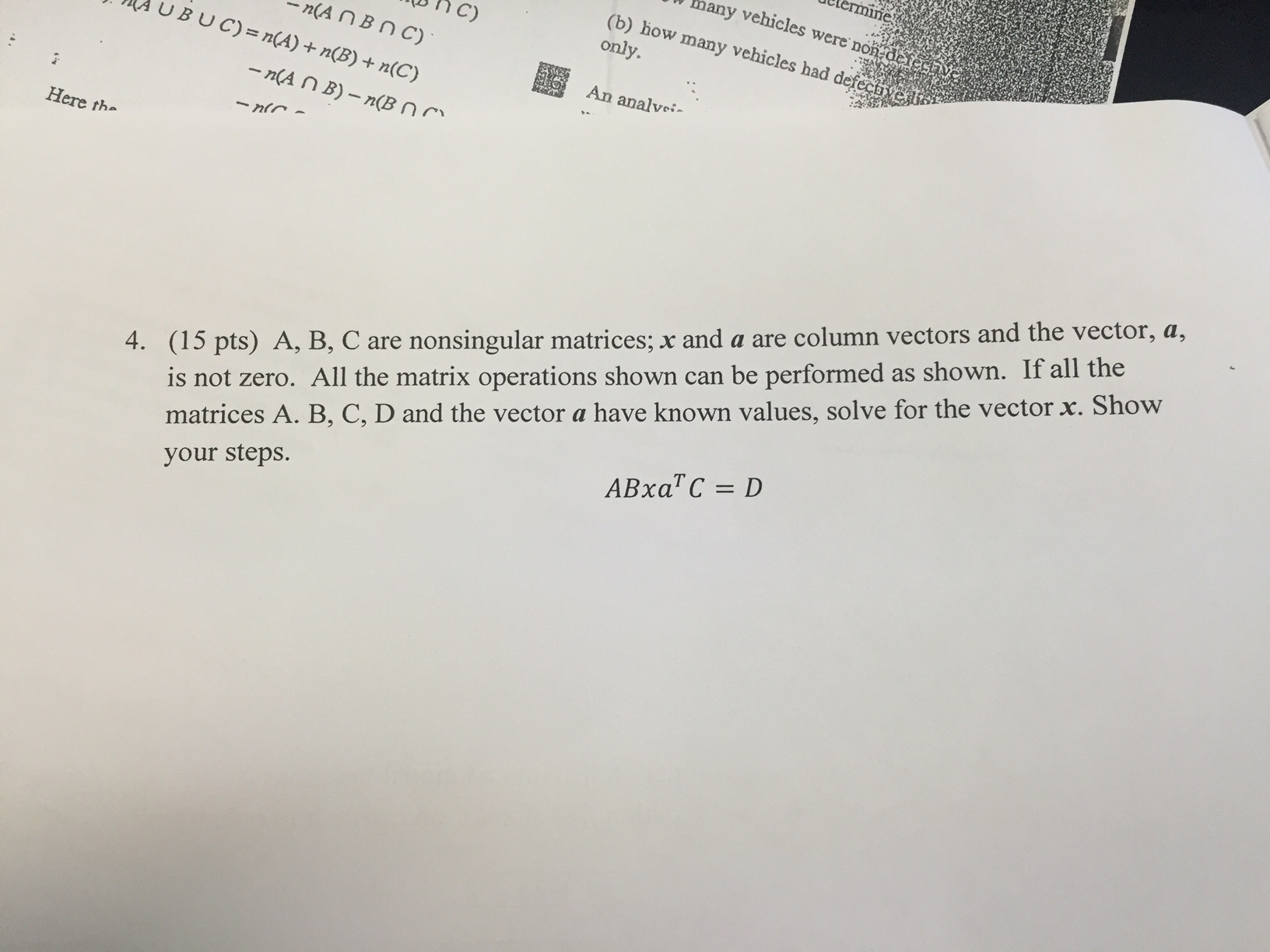 Solved A, B, C are nonsingular matrices; x and a are column | Chegg.com