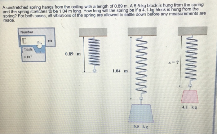 Solved A unstretched spring hangs from the ceiling with a | Chegg.com