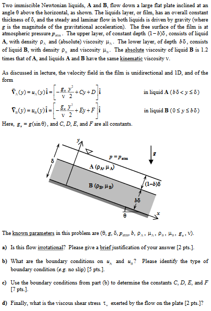 Solved Two immiscible Newtonian liquids, A and B, flow down | Chegg.com