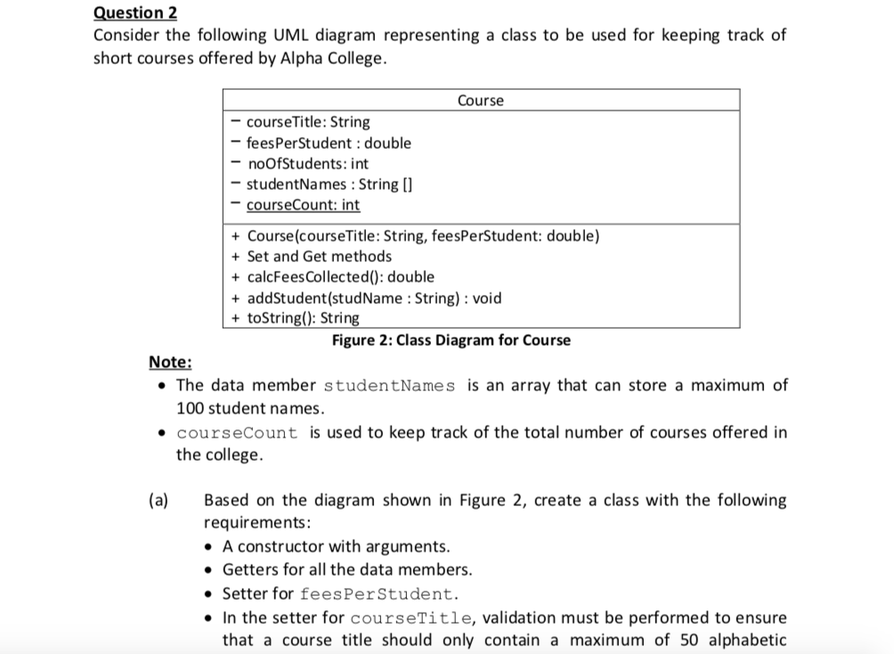 Solved Question 2 Consider The Following Uml Diagram 7007