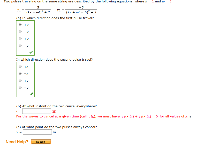 Solved Two pulses traveling on the same string are described | Chegg.com