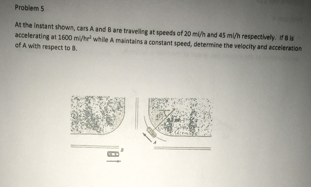 Solved Problem 5 At the instant shown, cars A and B are | Chegg.com