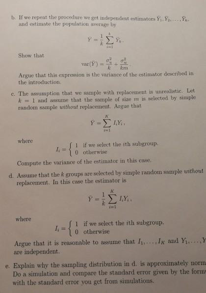 CLUSTER SAMPLING Suppose a population of size N is | Chegg.com