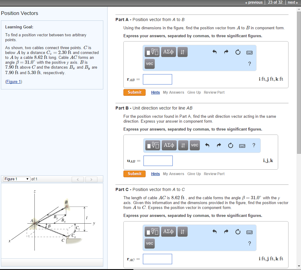 Solved previous | 23 of 32 | next » Position Vectors Part A | Chegg.com